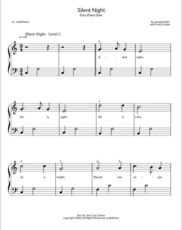 Silent Night / 3 Levels plus a Variation (Studio License) arr. JudisPi ...