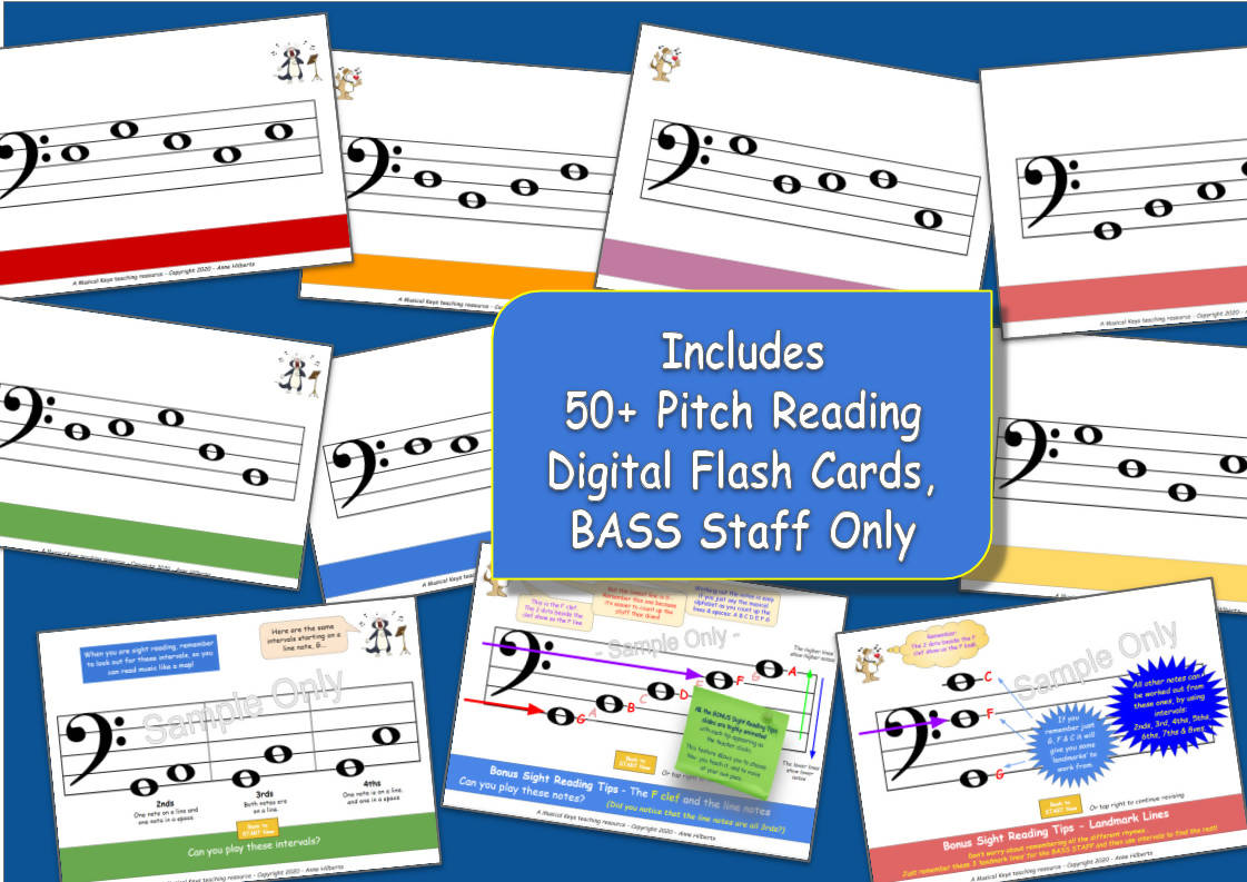 Pitch Reading Flash Cards – BASS Staff – Set 1, 2, 3 – Music Teacher ...