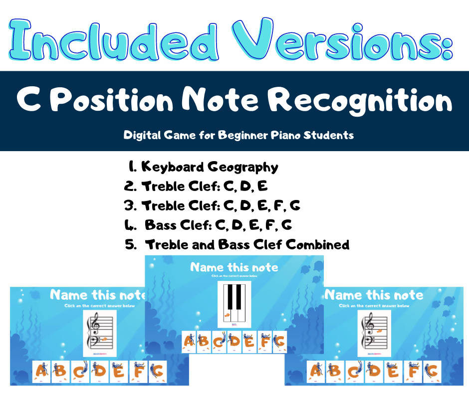 Digital Beginner Piano Game covering C position – Music Teacher Resources