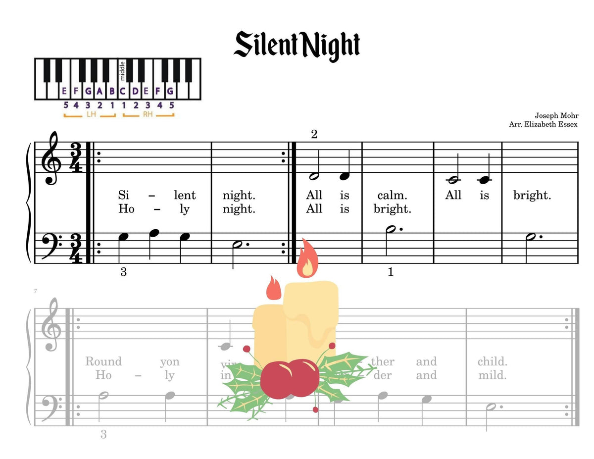 Christmas Carol primer level middle c position easy beginner Silent ...
