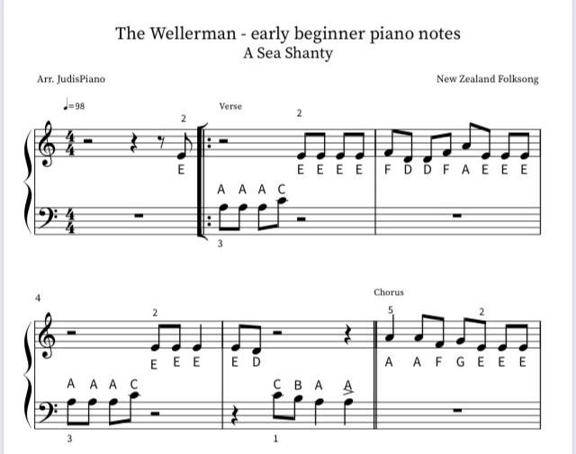 THE WELLERMAN (Sea Shanty) MULTIPLE LEVEL piano solo with lyrics & cho ...