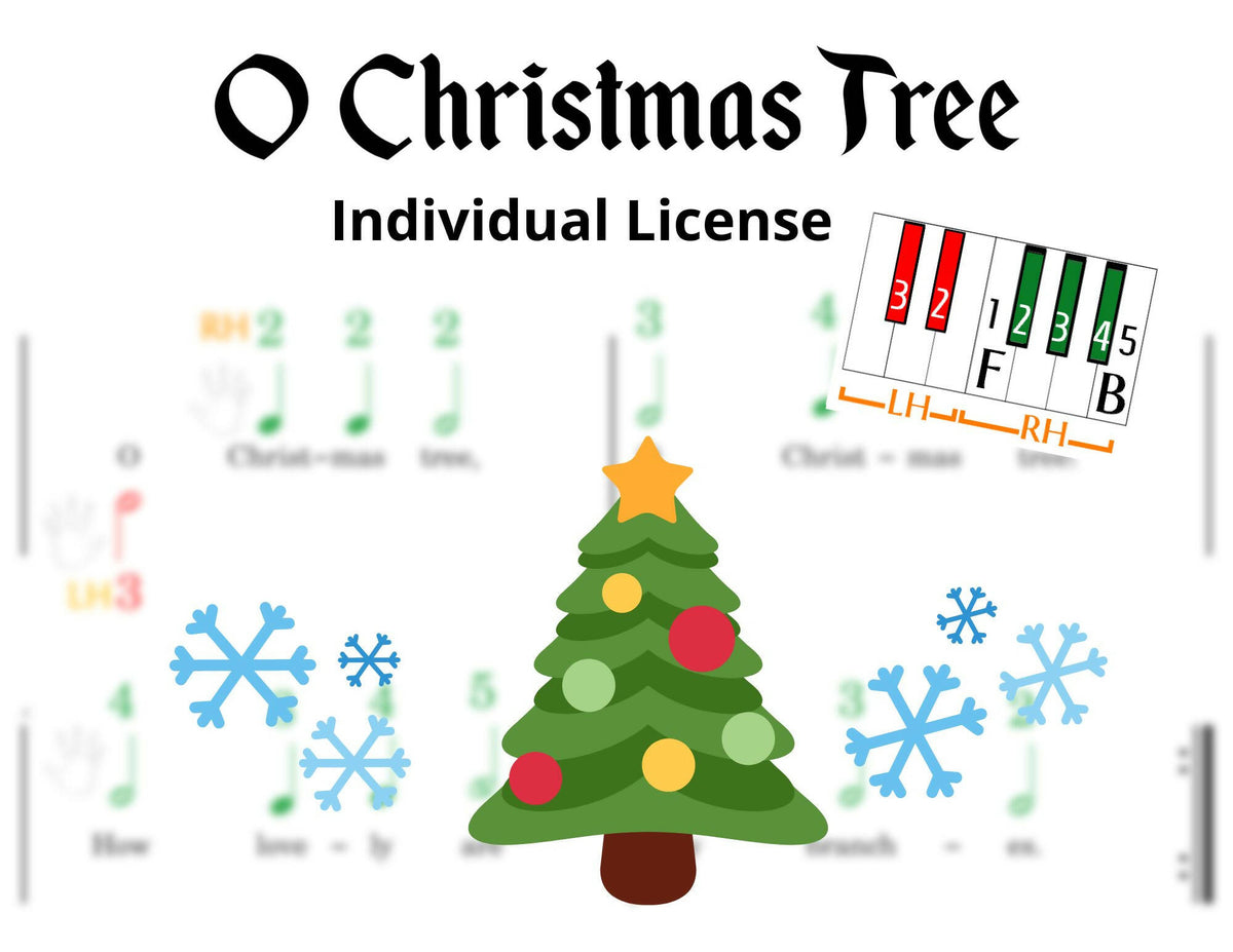 O Christmas Tree - Pre-staff Finger Numbers on Black + White Keys ...